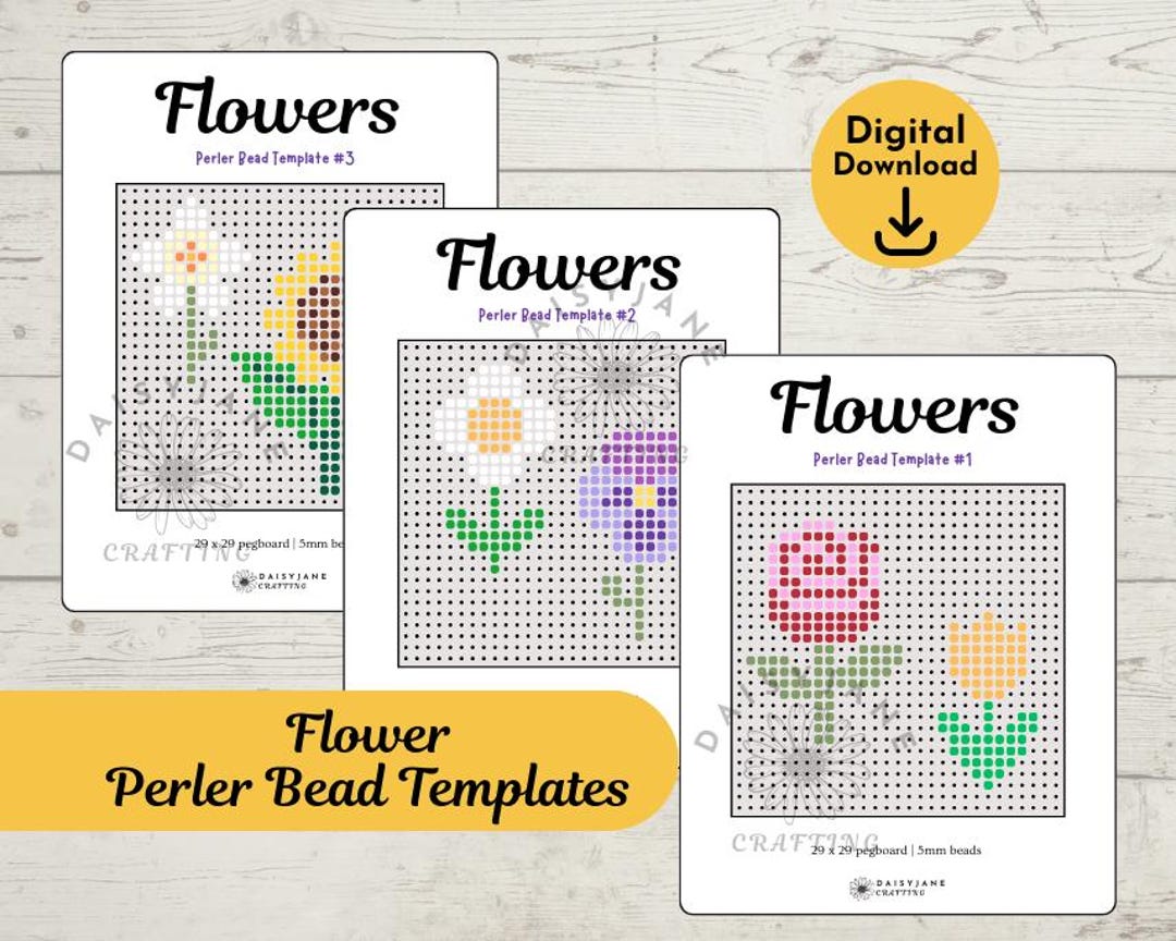 Flower Perler Bead Templates | Digital Download | Fuse Beads, Hama ...