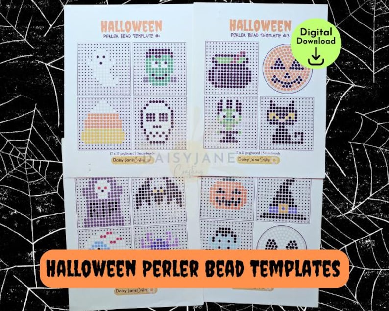 Halloween Perler Bead Patterns, Spooky Fuse Bead Template (PDF Download ...