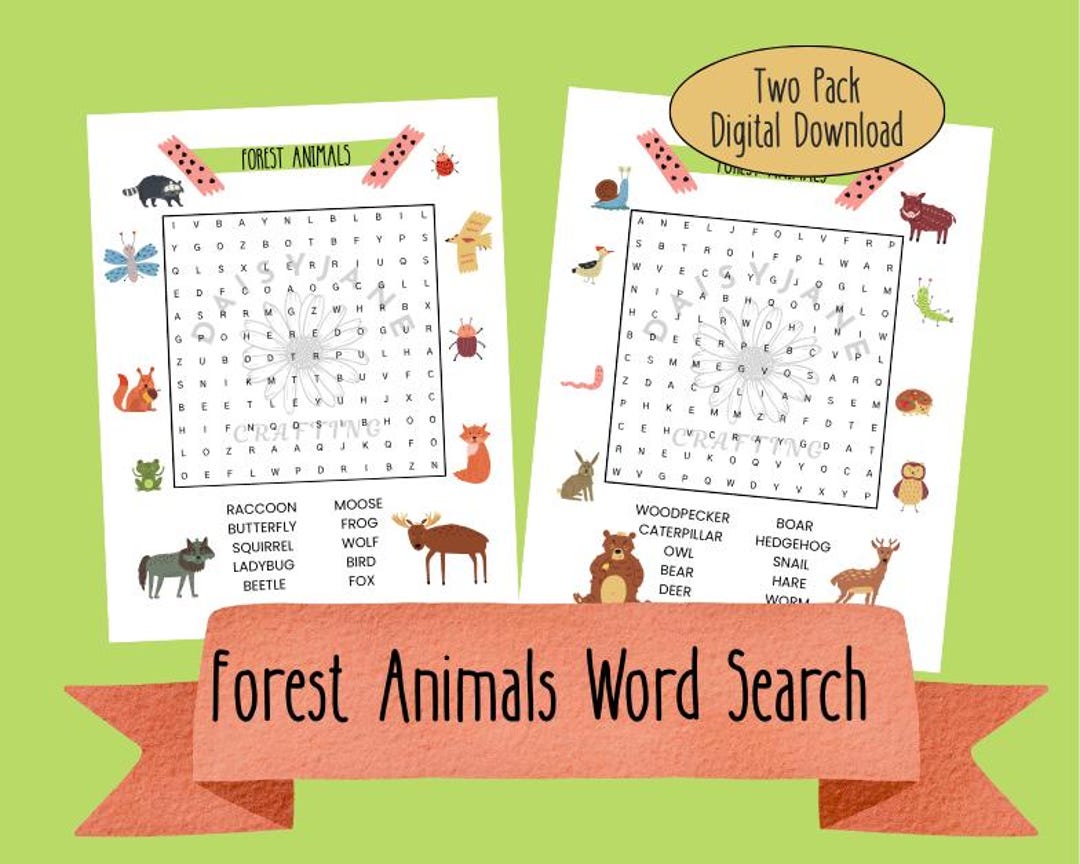 Forest Animal Word Search, Puzzles for Kids (PDF Downloadable File) - Etsy
