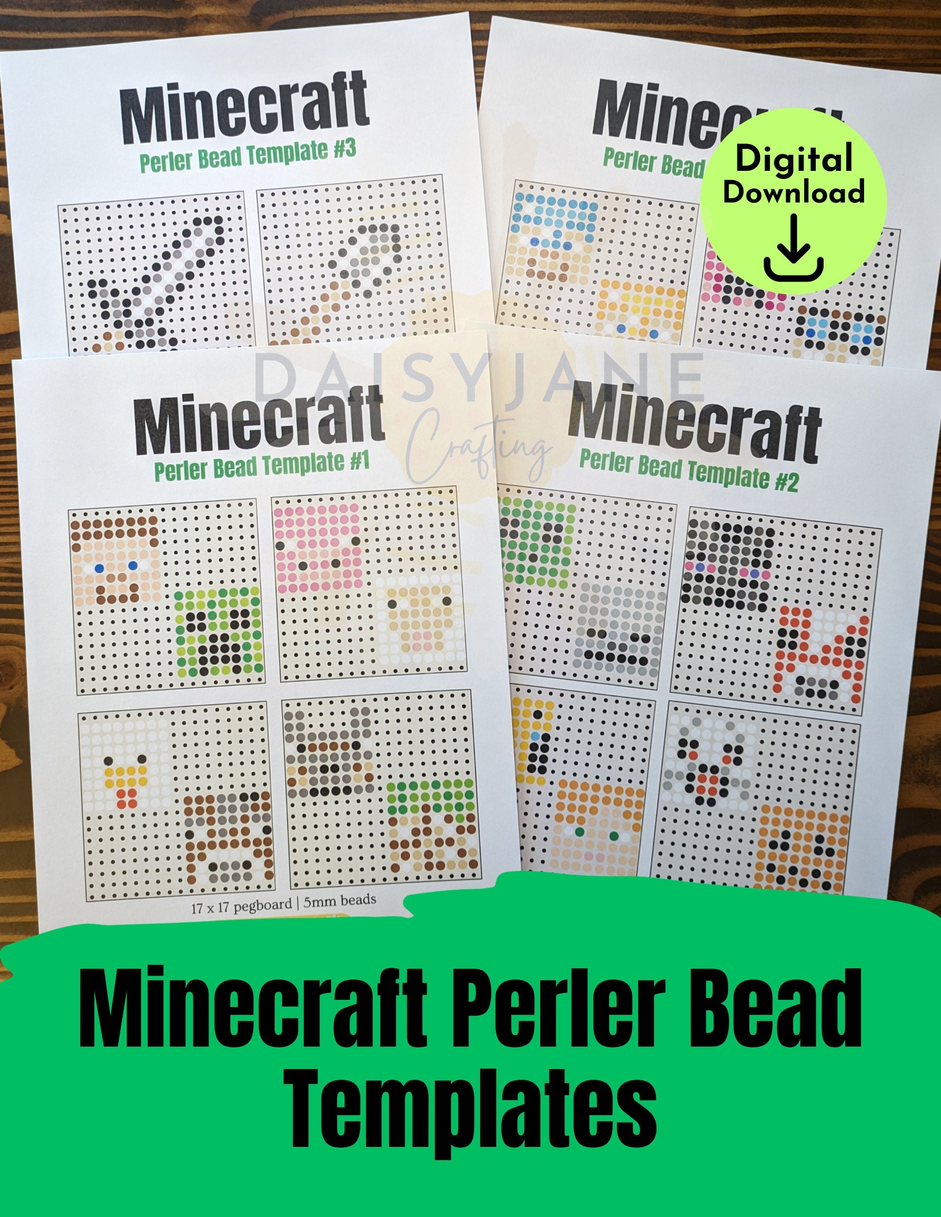 Minecraft Perler Bead, Hama Bead, Fuse Bead Bundle Steve Creeper Pig ...