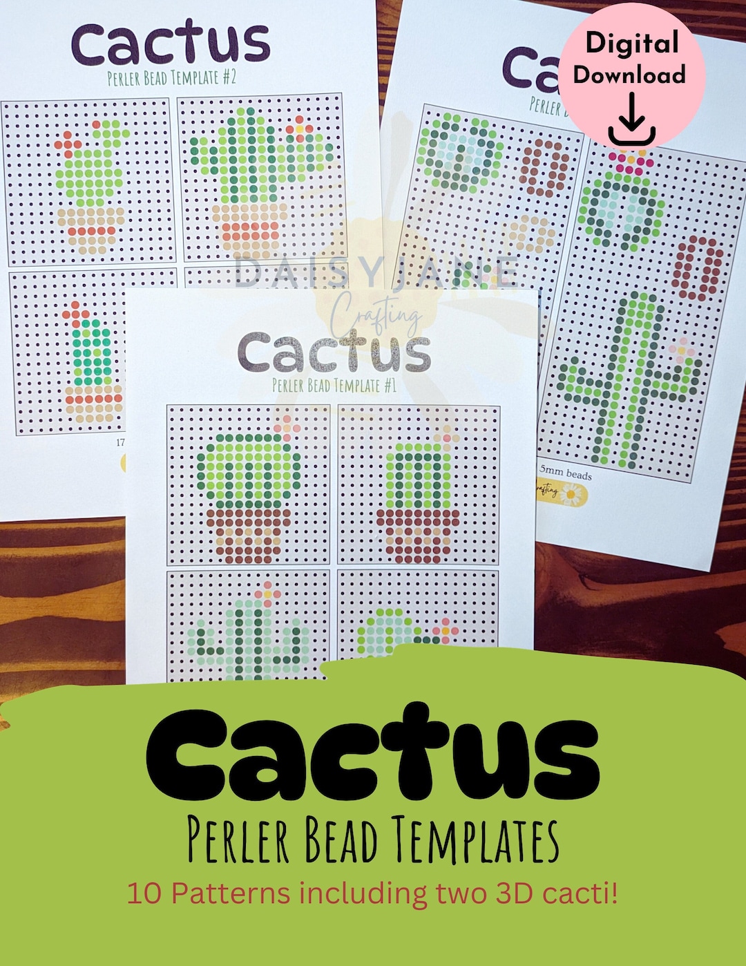 Cactus Perler Bead, Hama Bead, Fuse Bead Bundle Cactus Flower Potted ...