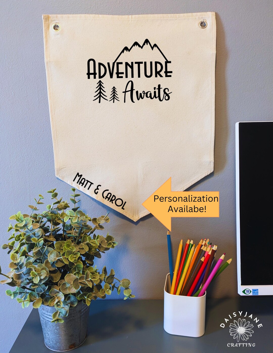 Personalized Adventure Awaits Banner | Travel Keepsake | Enamel Pin ...