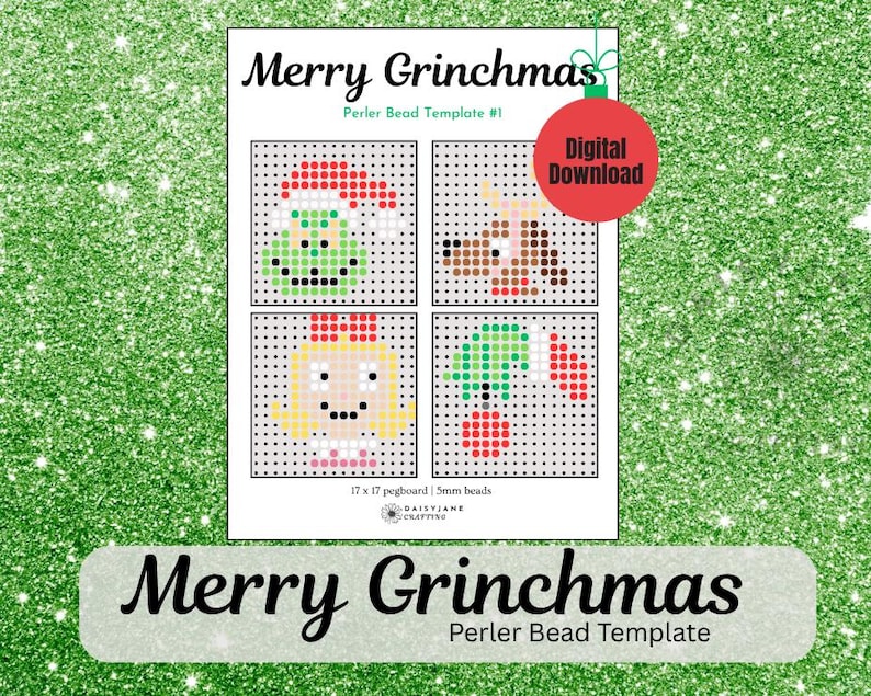 Grinch Christmas Perler Bead Patterns, Fuse Bead Template (digital ...