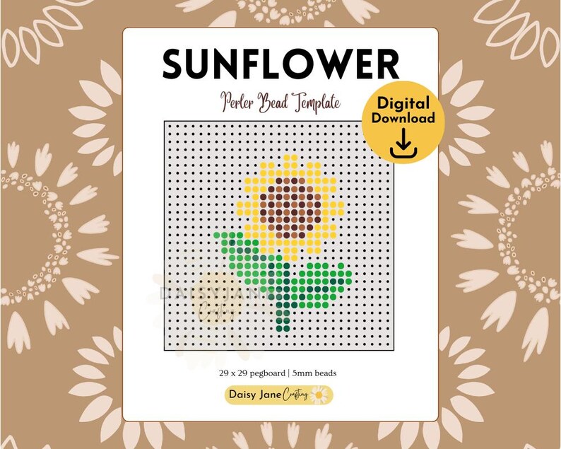 Sunflower Perler Bead Template Digital Download Fuse Beads, Hama Beads ...