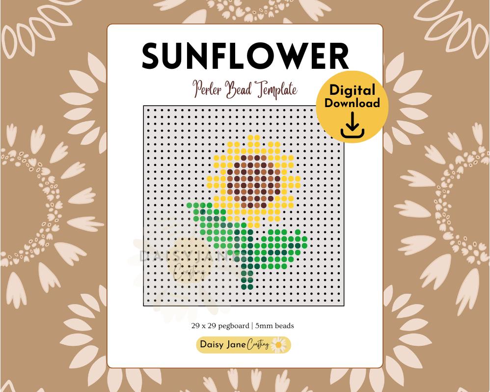 Sunflower Perler Bead Template | Digital Download | Fuse Beads, Hama ...