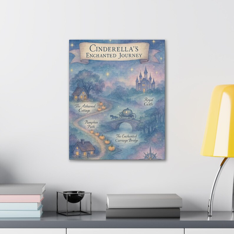 Cinderella Fairy Tale Map Canvas 16x20 Wall Art Print Storybook Decor ...
