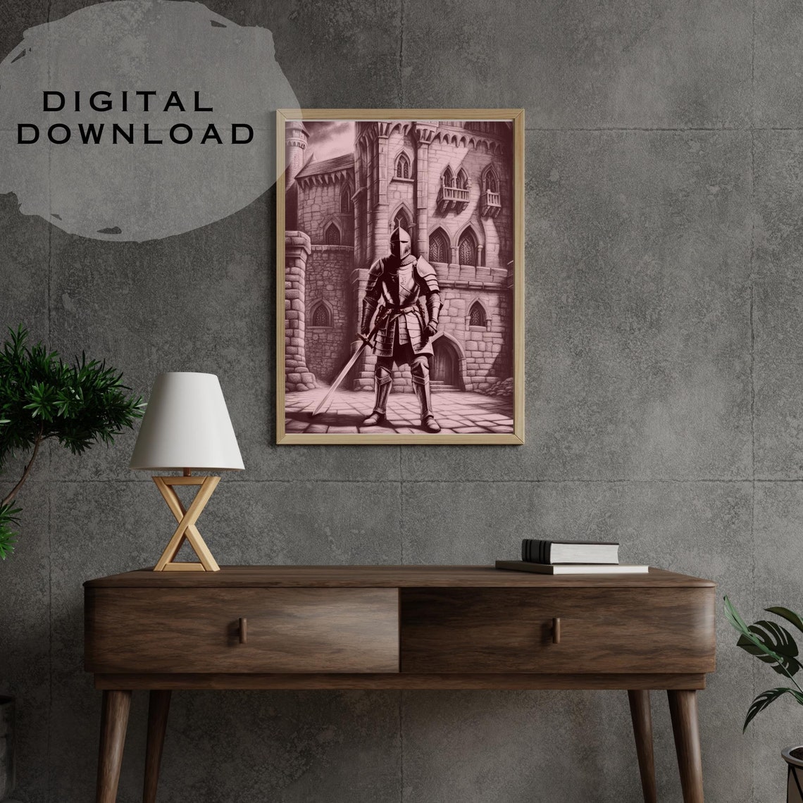 Medieval Knight Guarding Castle in Armor Printable Home Decor Red ...