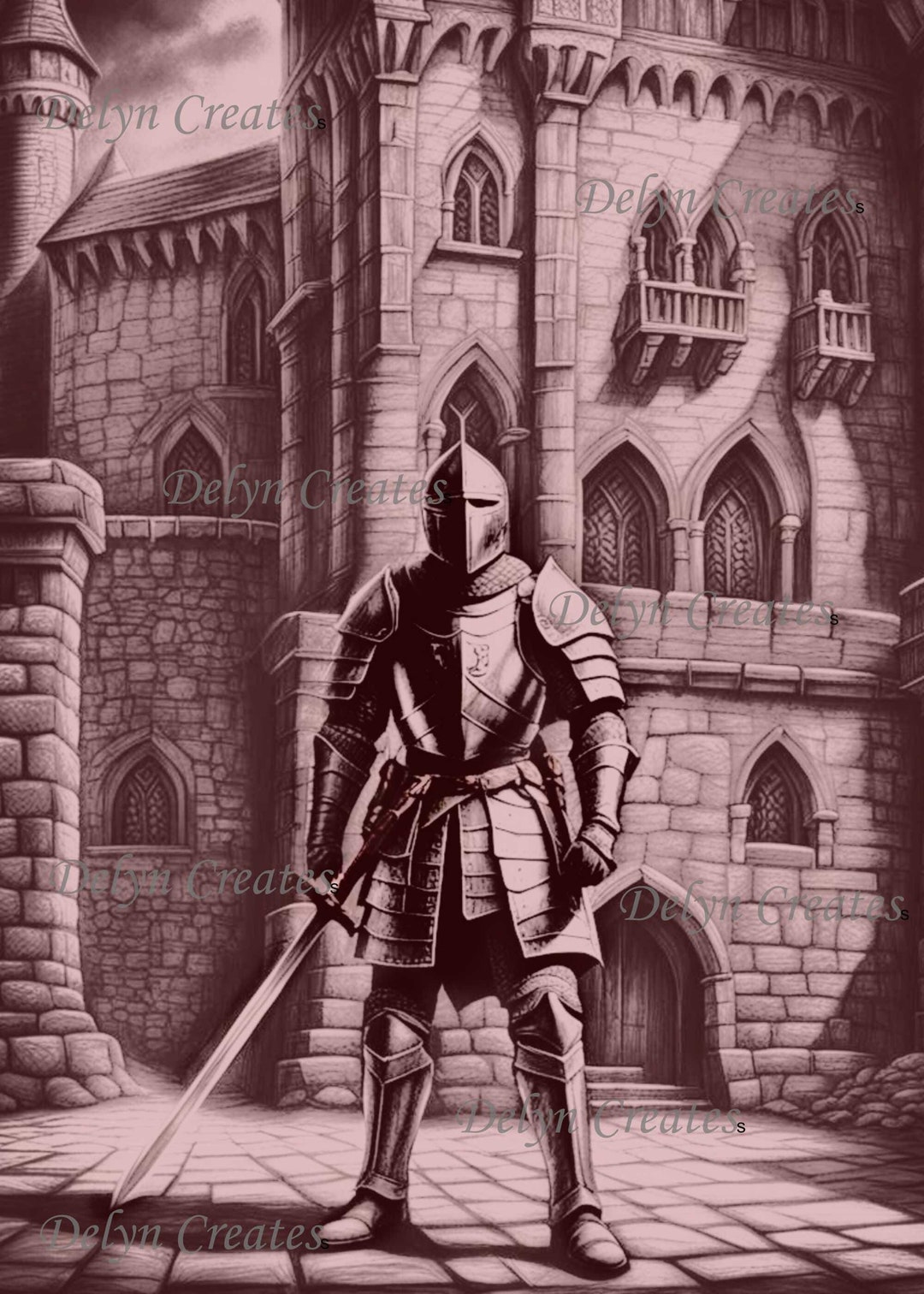 Medieval Knight Guarding Castle in Armor Printable Home Decor Red ...