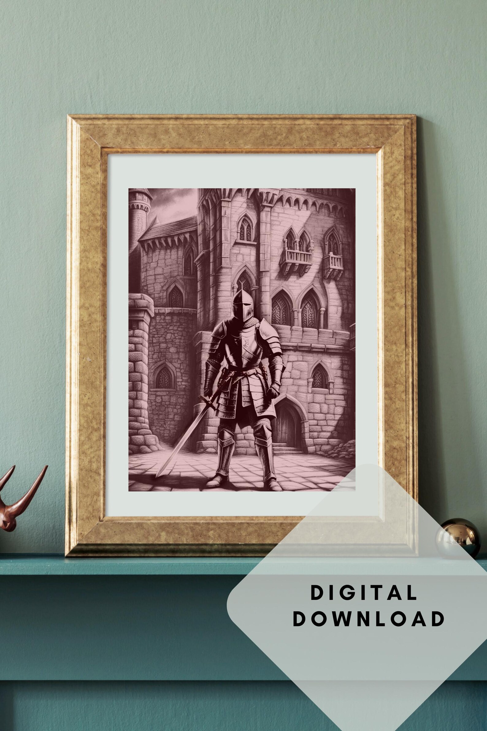 Medieval Knight Guarding Castle in Armor Printable Home Decor Red ...