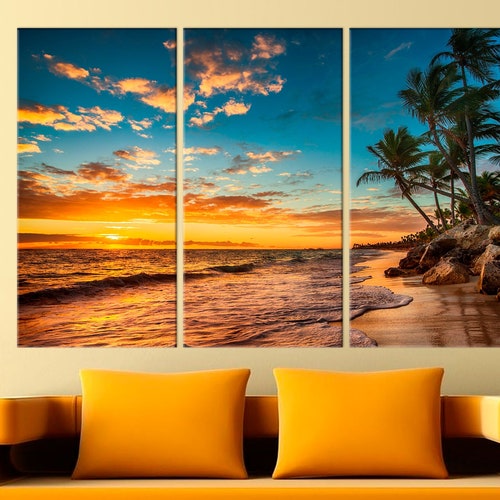 Ocean Beach Canvas Print Sunset Wall Art Sunrise Large Canvas - Etsy