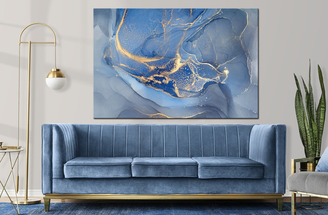 Abstract Blue Gold Canvas Print Elegant Marble Texture Wall Art Marble ...