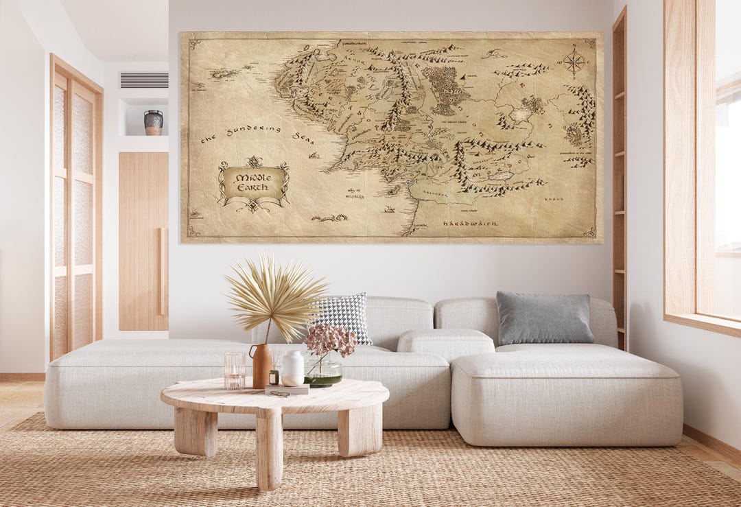 Middle Earth Map Printable Canvas Wall Art Prints Vintage Map Book ...