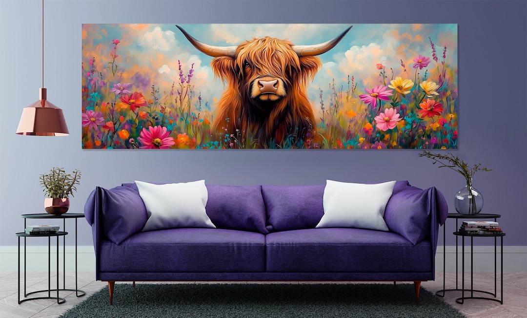 Cow Canvas Print Highland Cow Canvas Print Animals Art Print Farmhouse ...