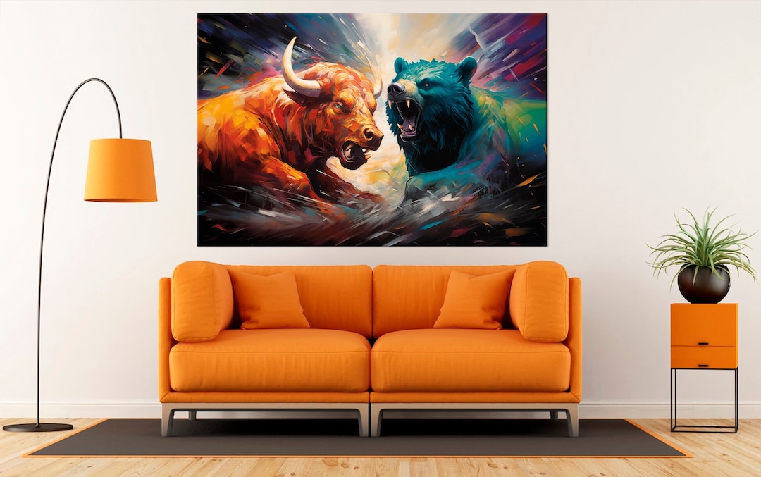 Bull Vs Bear Printable Canvas Wall Art Prints Stock Market Business ...