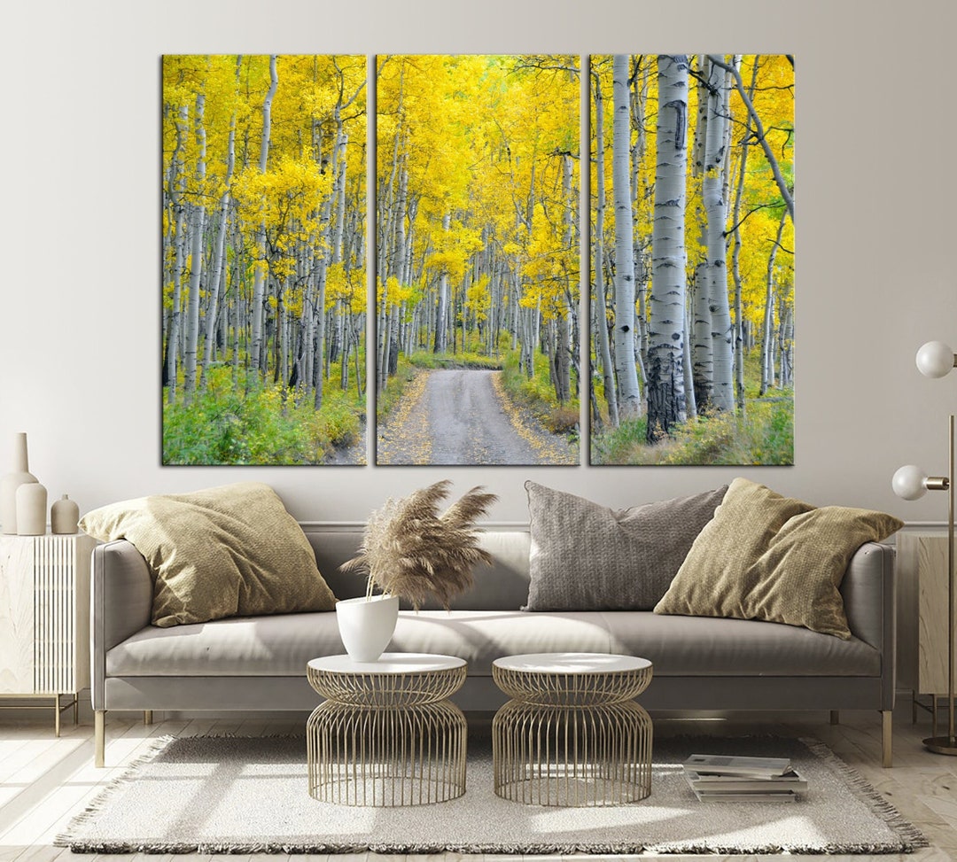 Birch Tree Wall Art Canvas Yellow Forest Painting Birch Forest Nature ...
