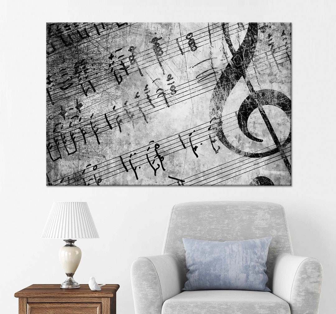 Music Notes Canvas Print Treble Clef Art Black White Print Music Lover ...