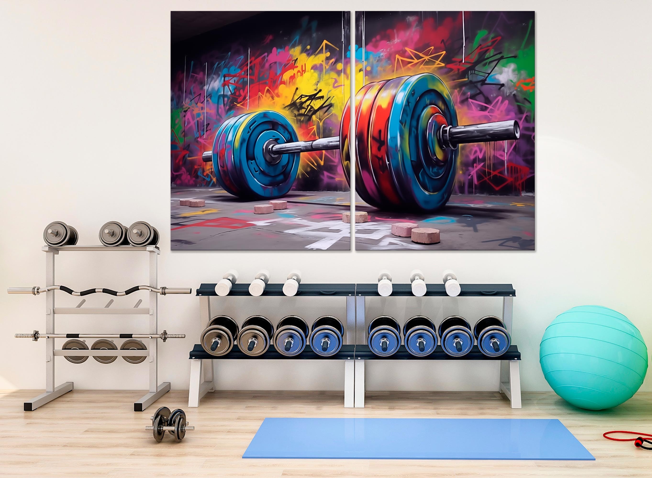 Graffiti Barbell Canvas Print, Motivational Gym Wall Art - Etsy