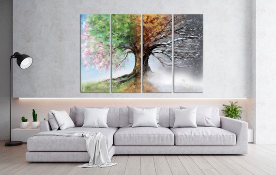 Tree Four Seasons Art Prints Colorful Tree Wall Art Canvas - Etsy