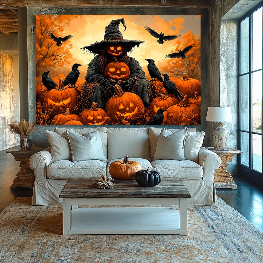 Scarecrow Printable Canvas Wall Art Prints Halloween Wall Decor Pumpkin ...