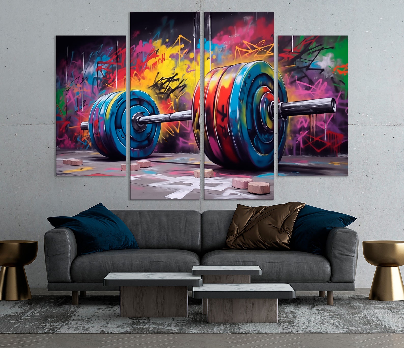 Graffiti Barbell Canvas Print, Motivational Gym Wall Art - Etsy