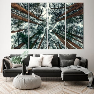 Forest Wall Art Canvas Abstract Tree Art Prints Through the Pine Trees ...