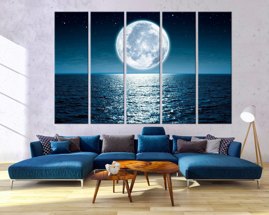 Full Moon Over Ocean Printable Canvas Wall Art Prints Full Moon Canvas ...