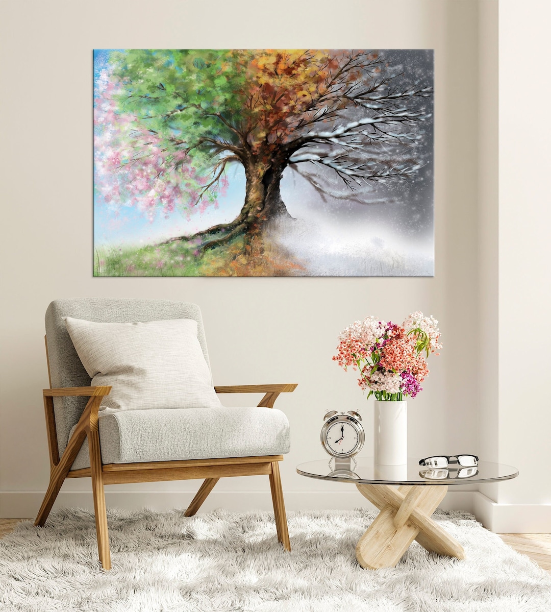 Tree Four Seasons Art Prints Colorful Tree Wall Art Canvas - Etsy