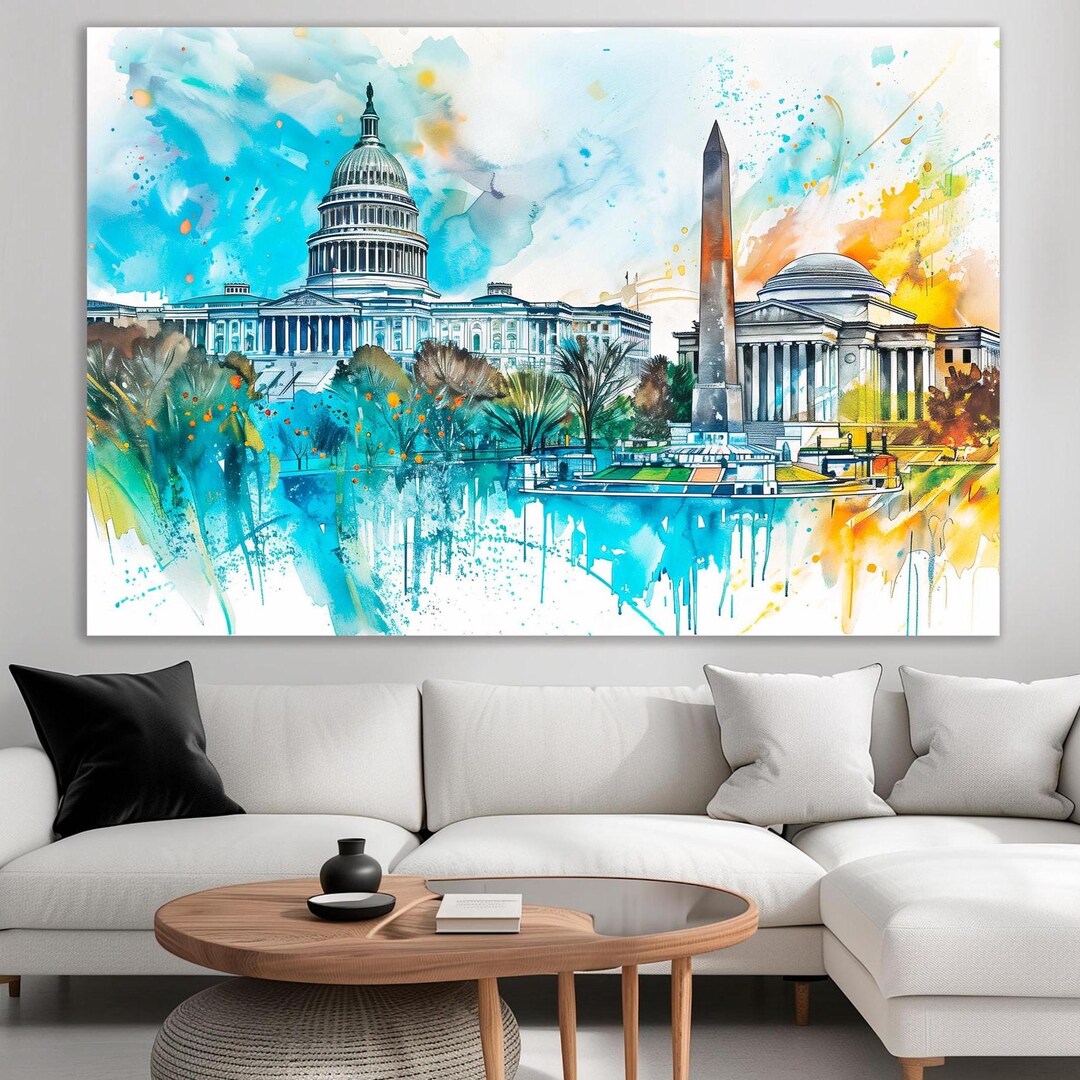 Watercolor Washington DC Skyline Canvas Print, Abstract City Art - Etsy