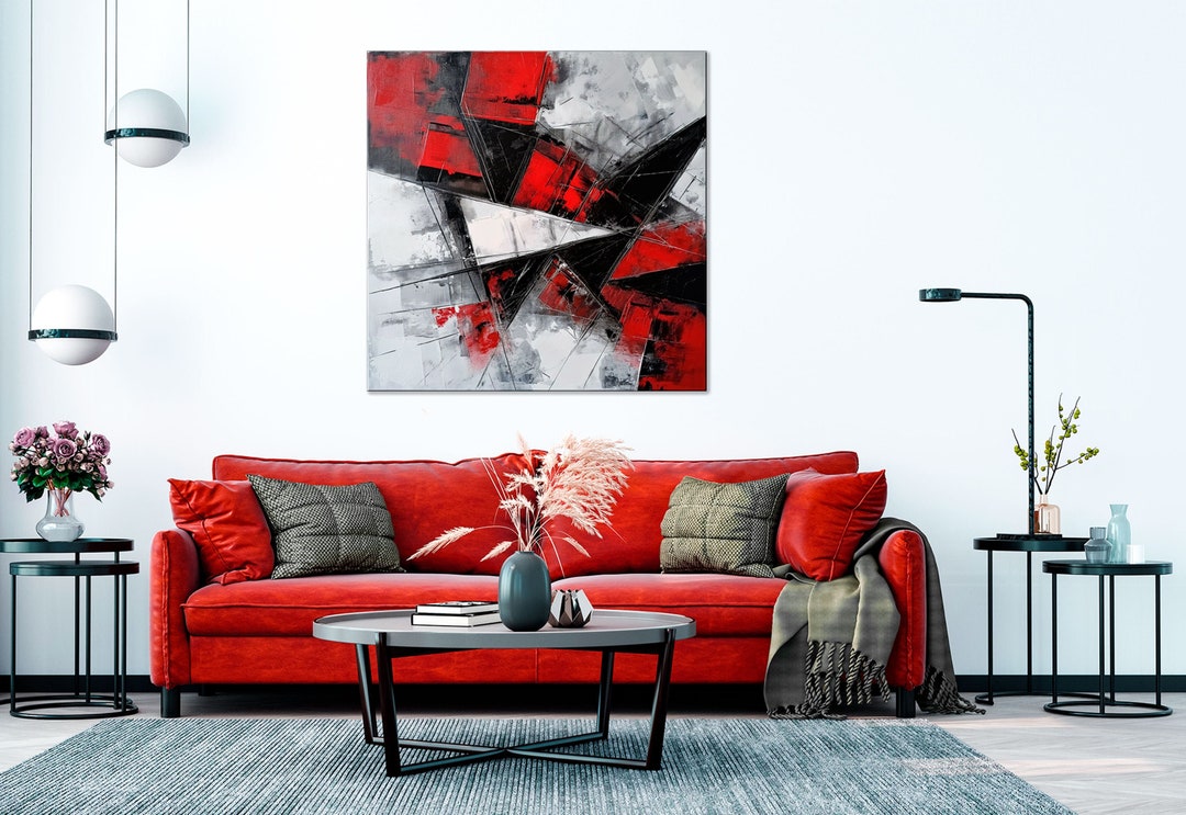 Black and Red Abstract Canvas Geometric Line Wall Art Red Black Line ...