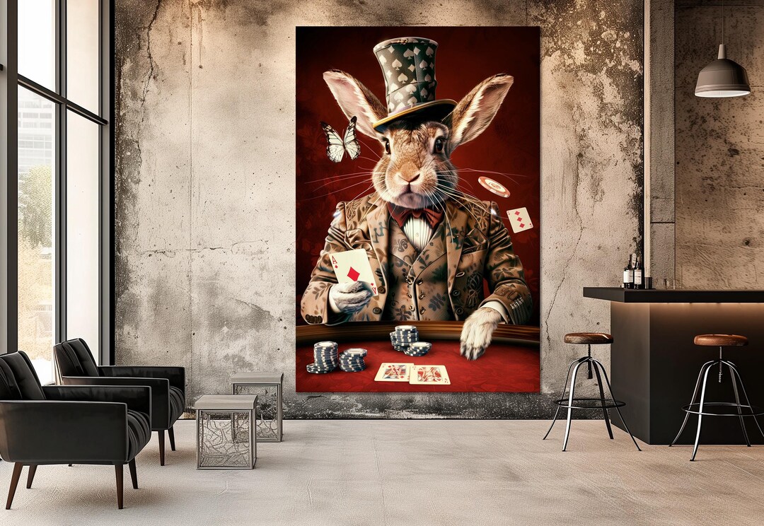 Rabbit Poker Printable Canvas Wall Art Prints Quirky Gambler Animal ...