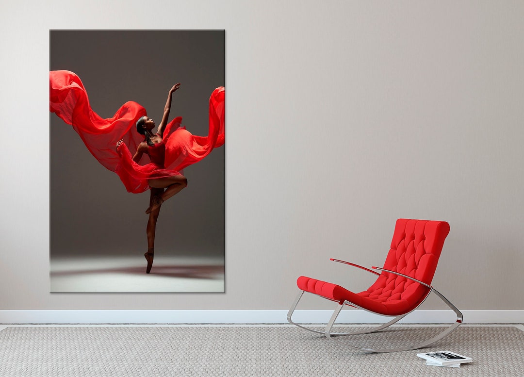 Black Woman in Red Dress Dancing Canvas Dance Studio Wall Art Black Ballerina Art Dance Print ...