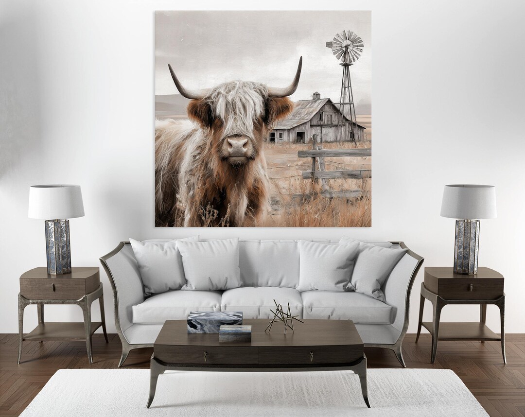 Rustic Highland Cow Printable Canvas Wall Art Prints Farm Artwork ...