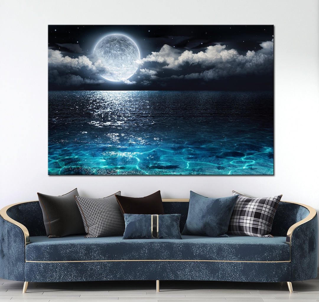 Full Moon Canvas Wall Art Moon Canvas Art Night Ocean Canvas Print Big ...