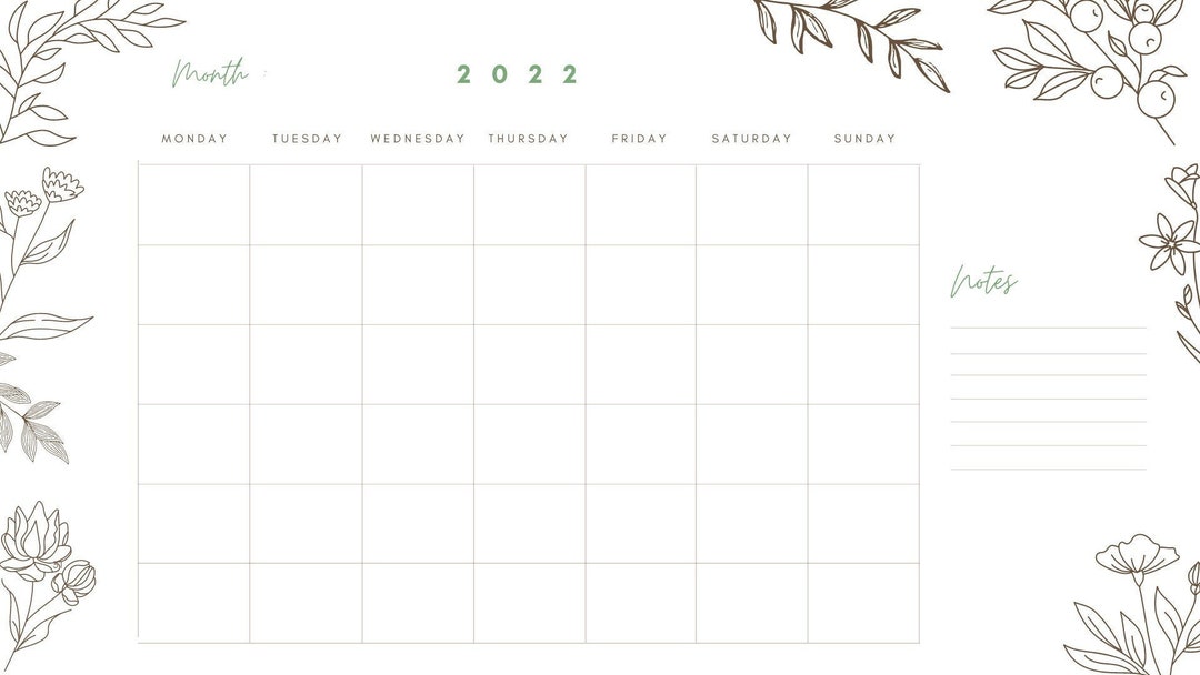 Minimalist Floral Monthly Calendar - Etsy
