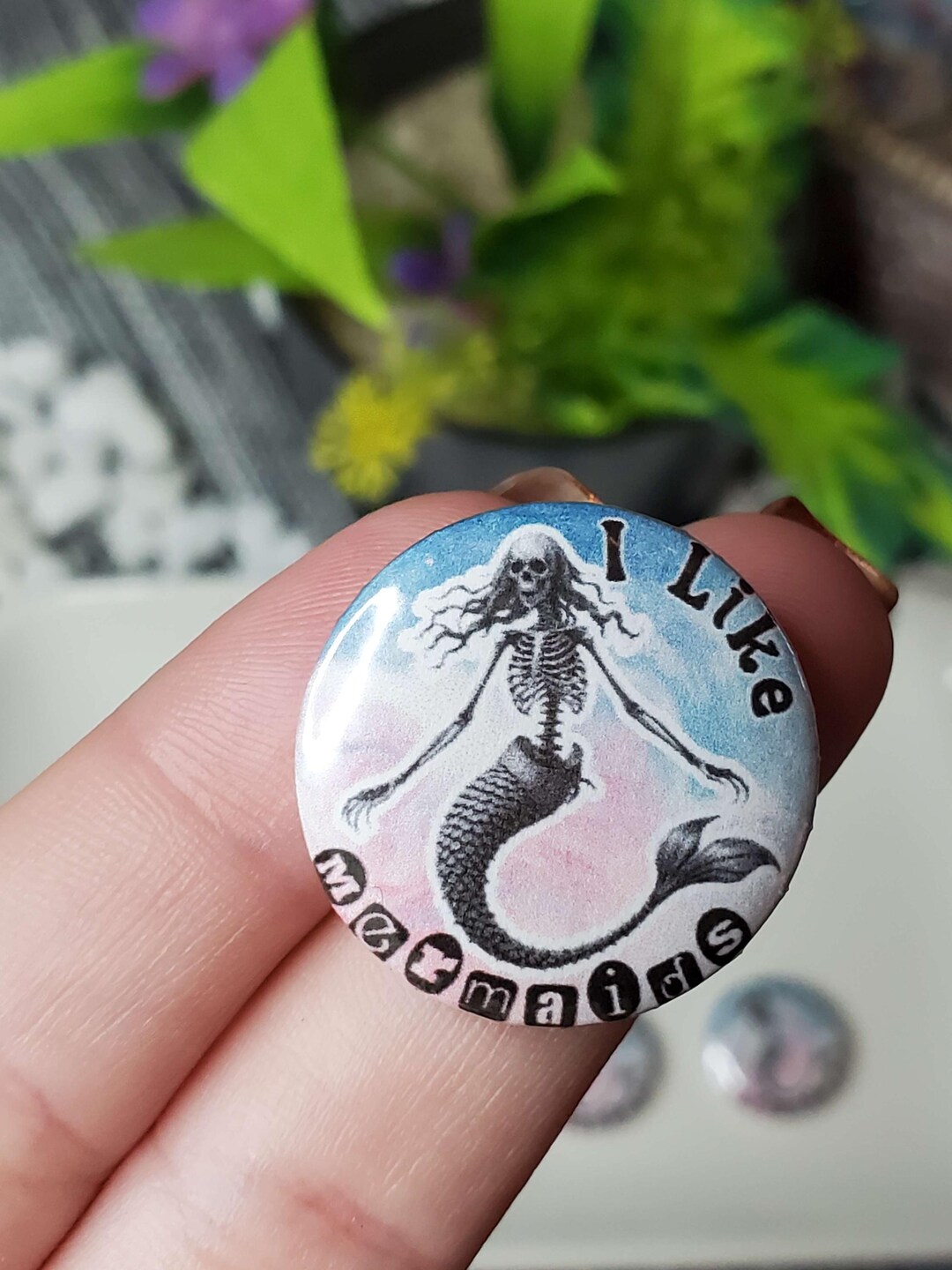 Skeleton Mermaid Button: "i Like Mermaids" 1-inch Pin - Etsy