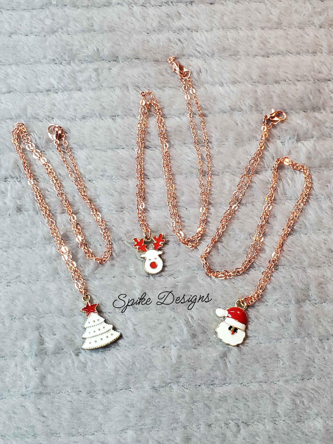 Christmas Tree Reindeer Santa Necklace Rose Gold - Etsy