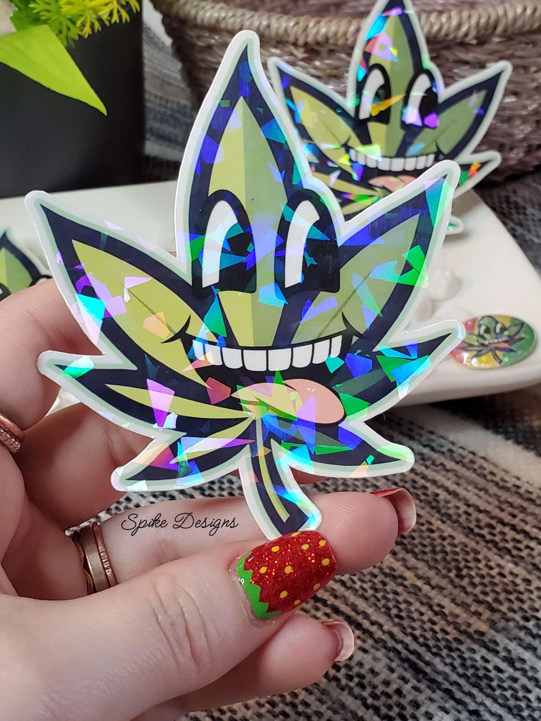 Splash Proof Big or Small Funny Holographic Weed Leaf Sticker - Etsy