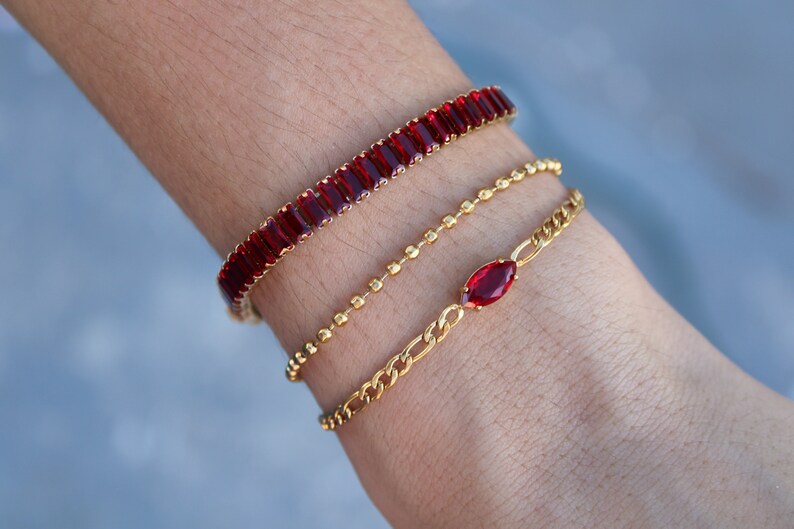 Gold Ruby Dainty Bracelet Red Gemstone Bracelet Minimalist - Etsy