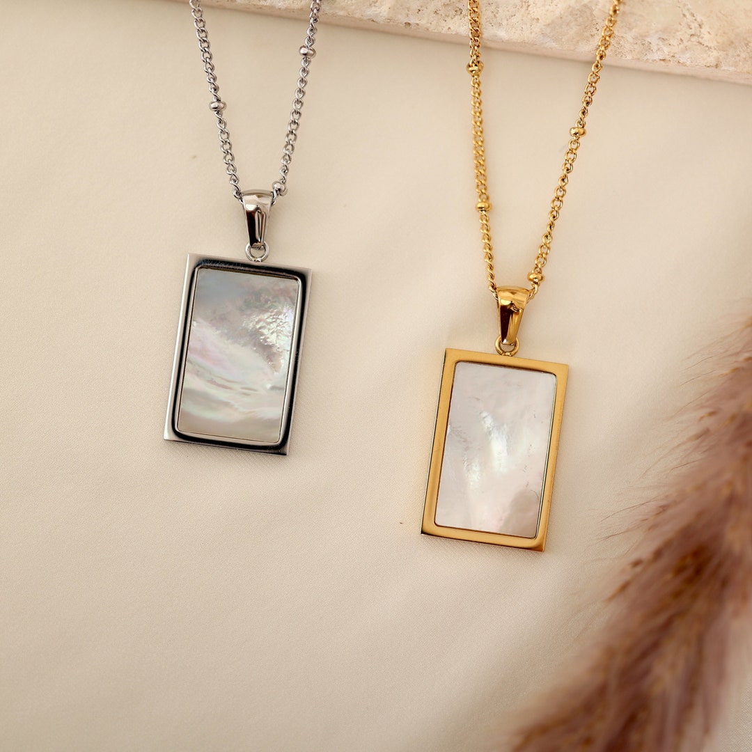 Gold Mother of Pearls Necklace Rectangle Shell Necklace Layering ...