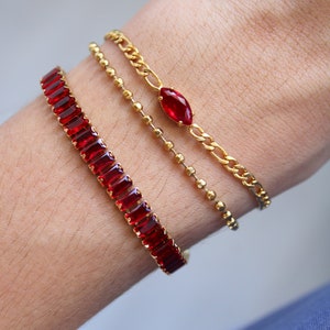 Gold Ruby Dainty Bracelet, Red Gemstone Bracelet, Minimalist Ruby Red ...