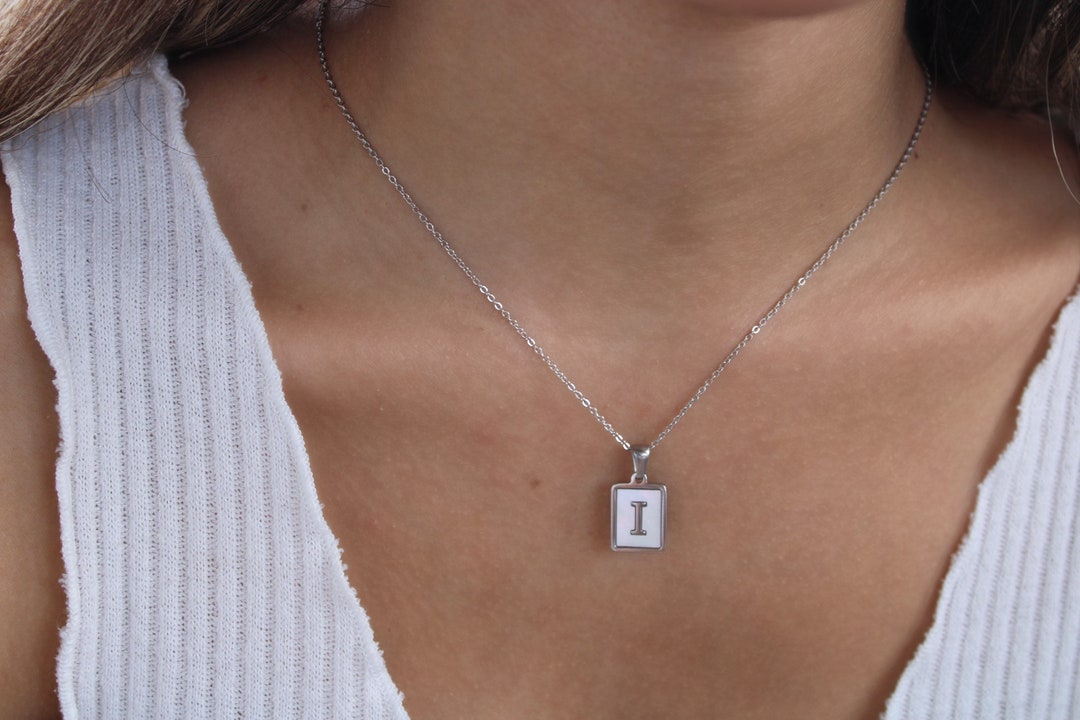 Silver Initial Necklace Silver Letter Pendant Initial Pendant Necklace ...