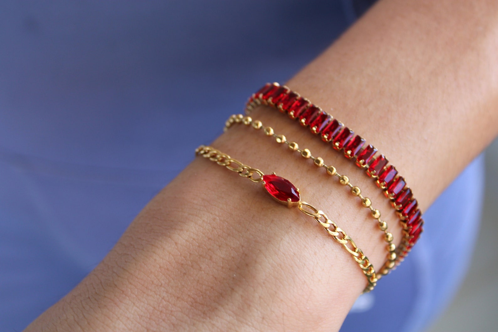 Gold Ruby Dainty Bracelet Red Gemstone Bracelet Minimalist - Etsy