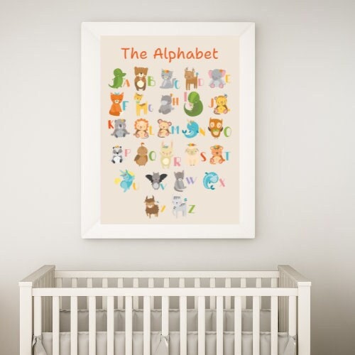 Alphabet Animals Poster 18x24 Educational ABC Wall Art for Kids Room ...