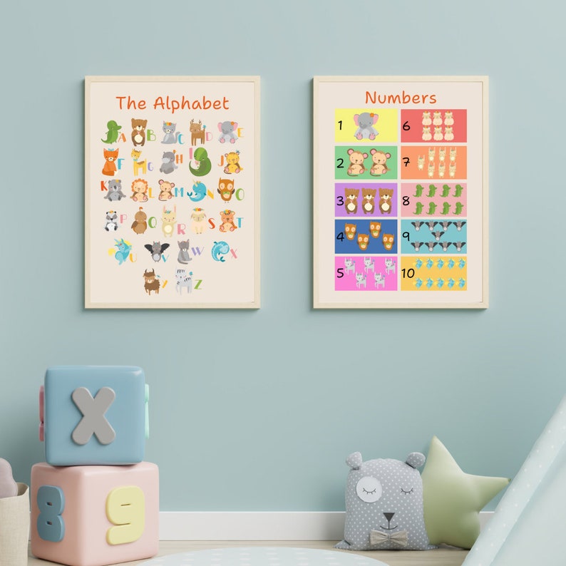Alphabet & Number Animal Posters Set - Educational Wall Art for Kids - Etsy