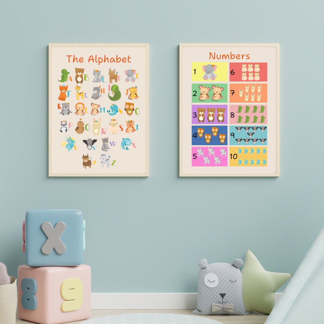 Alphabet & Number Animal Posters Set - Educational Wall Art for Kids - Etsy