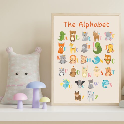 Alphabet Animals Poster 18x24 Educational ABC Wall Art for Kids Room ...