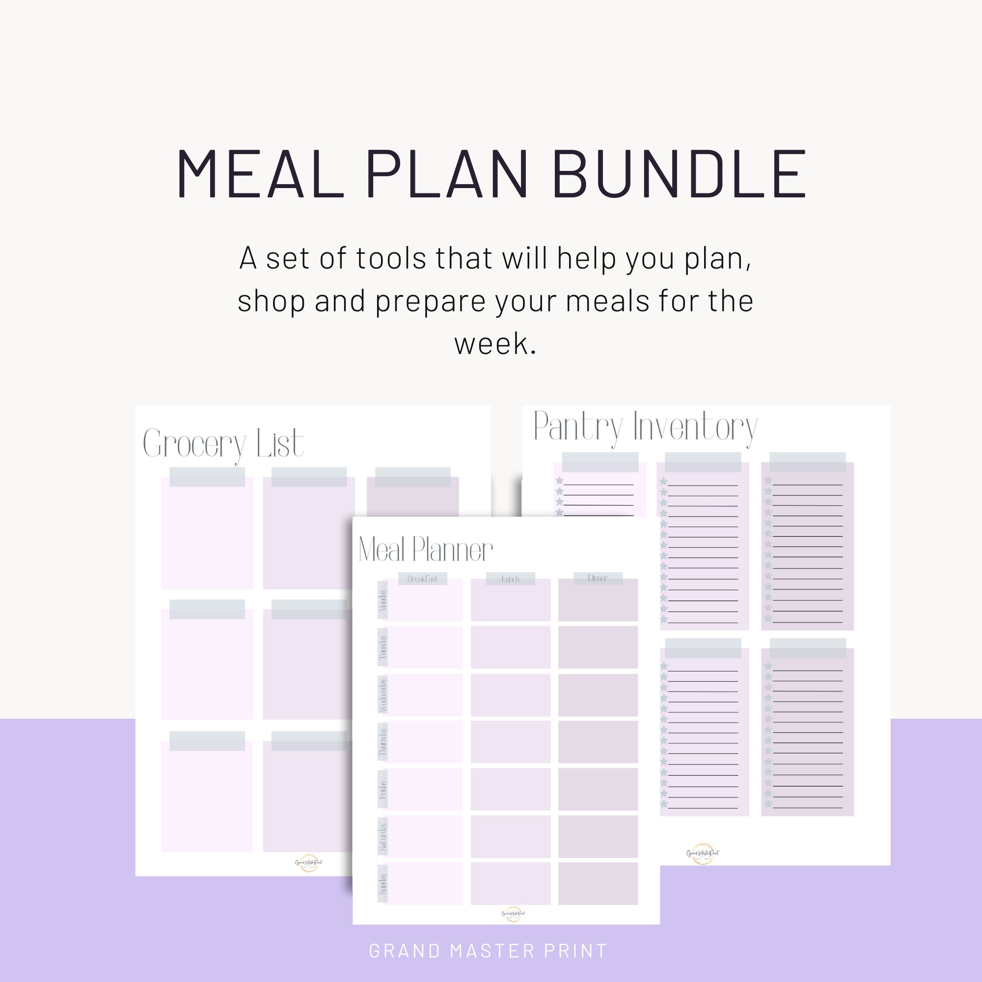Meal Planner BUNDLE Colorful Weekly Food Planner Grocery Shopping ...