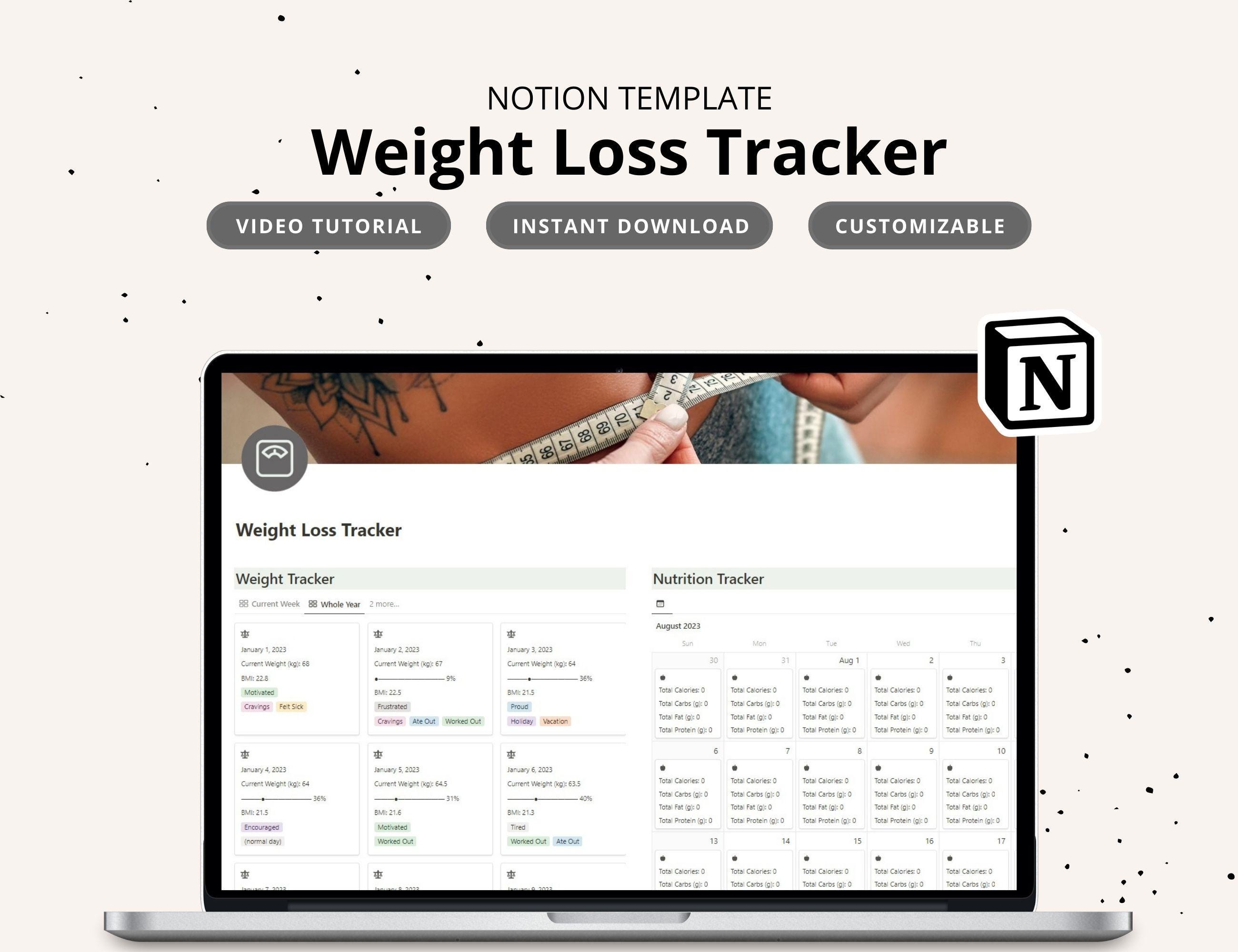 Weight Loss Notion Weight Loss Tracker Chart Calorie Tracker Notion Calorie Planner Notion Meal ...