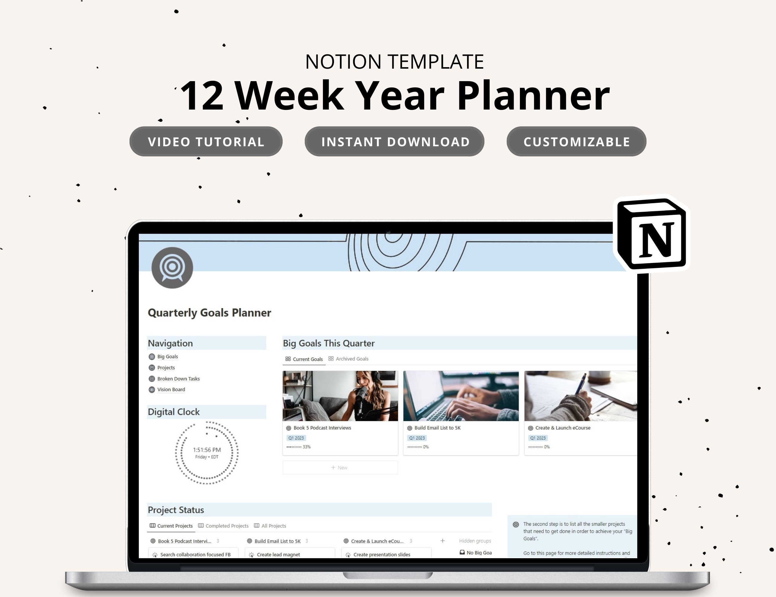12 Week Year Notion Goal Template Notion 12 Week Year Planner Notion ...