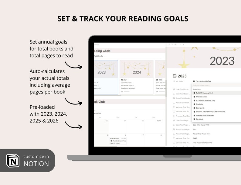 Notion Library Template Reading Goals Tracker Read Log Organizer Digital Books Planner Dashboard ...